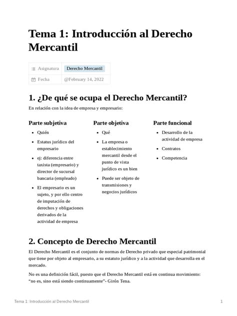 Tema 1 Introduccin Al Derecho Mercantil Pdf Comercio Bienes Ley