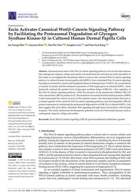 Pdf Escin Activates Canonical Wnt Catenin Signaling Pathway By Facilitating The Proteasomal