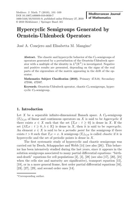 Pdf Hypercyclic Semigroups Generated By Ornstein Uhlenbeck Operators
