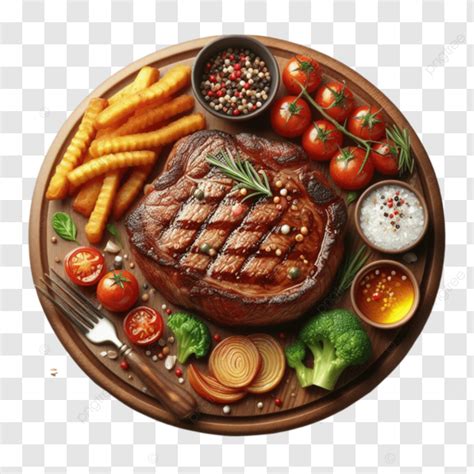 3d 스테이크와 구운 감자는 투명한 배경으로 분리된 접시에 있습니다 접시에 3d 스테이크와 구운 감자 투명 배경에 고립 음식 Png 일러스트 및 이미지 에 대한 무료