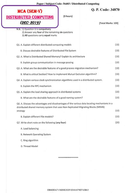 University Of Mumbai MCA Sem V Distributed Computing Old Question