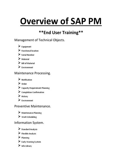 Overview Of Sap Pm End User Training Pdf