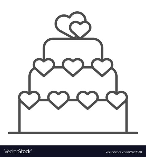 Love Cake Thin Line Icon Valentine Cake Sign Vector Image