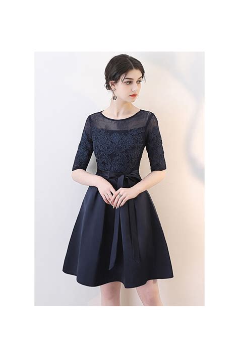 Navy Blue Short Homecoming Dress Round Neck With Sash 654768 S1589