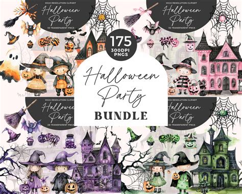 Cute Halloween Clipart Bundle Watercolor Halloween Clipart Pink