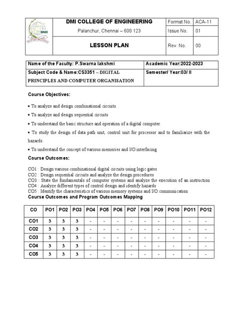 Lesson Plan Dpco Pdf Central Processing Unit Information And Communications Technology
