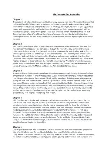 The Great Gatsby Chapter Summaries Teaching Resources