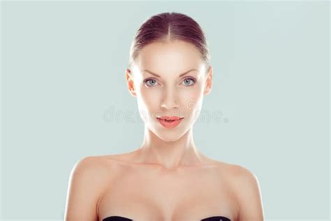 Beauty Beautiful Brunette Woman With Lovely Natural Skin And Grey Eyes
