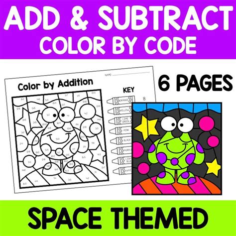 Addition Subtraction Color By Code Space Edition Etsy