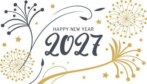 Happy New Year 2027 Celebration With Fireworks And Stars On White