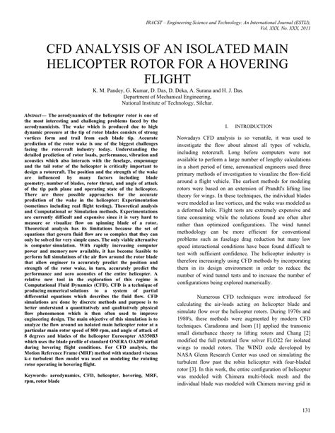 PDF CFD Analysis Of An Isolated Main Helicopter Rotor For A Hovering
