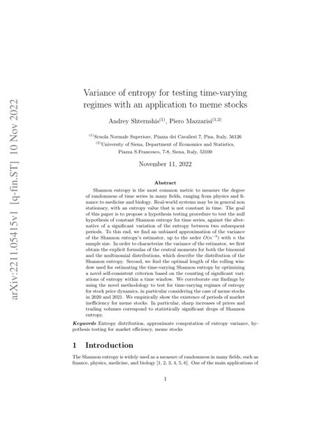Pdf Variance Of Entropy For Testing Time Varying Regimes With An