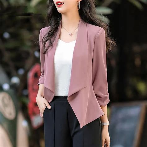 Chaqueta De Moda Coreana Para Mujer C Rdigan De Manga 3 4 Traje Fino De