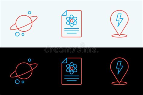 Set Line Lightning Bolt Planet Saturn And Chemistry Report Icon