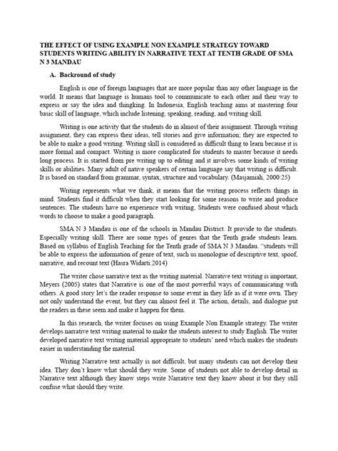 The Effect Of Using Example Non Example Strategy Toward Students Writing Ability In Narrative