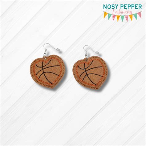 Basketball Heart Earrings Machine Embroidery Design Ith Digital Downlo
