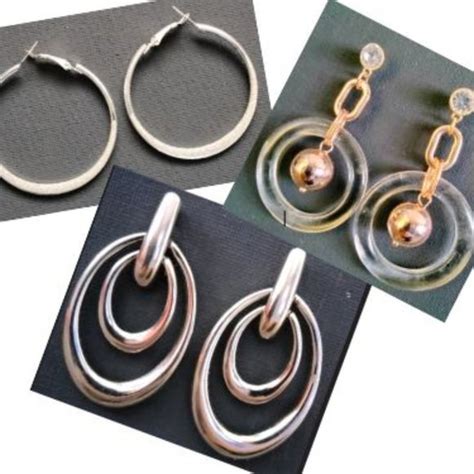 Jewelry 3 Pair Hoop And Dangle Earrings Silver Sparkle Rose Gold