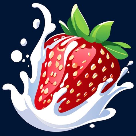 Realistic Ripe Strawberry In Splashing Milk Vector Illustration