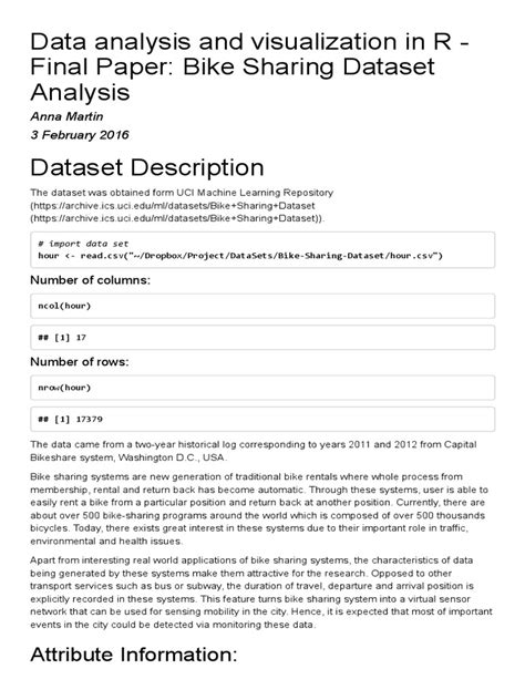 Data Analysis And Visualization In R Final Paper Bike Sharing