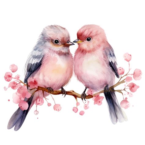 Two Beautiful Birds In Love Watercolor Clipart For Valentines Day Png