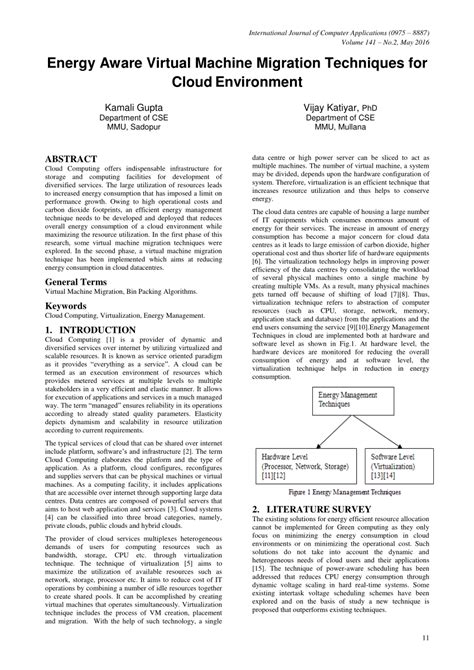 Pdf Energy Aware Virtual Machine Migration Techniques For Cloud Environment