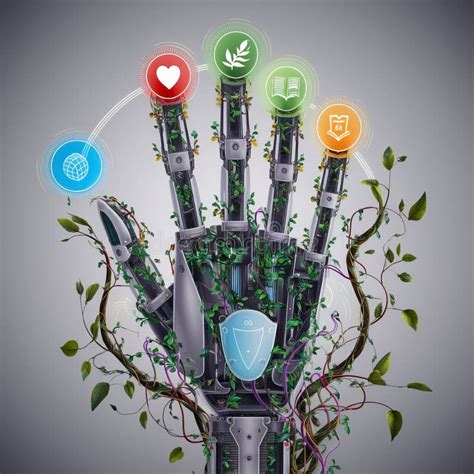 Technological Convergence The Robotic Hand Shaping Multiple Industries Stock Illustration