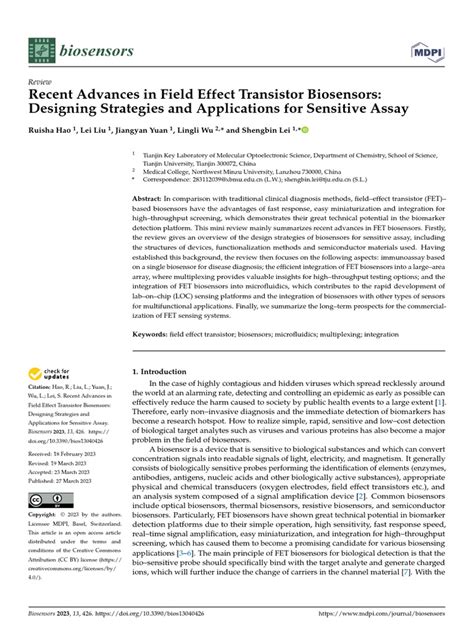 Biosensors 13 00426 Pdf Biosensor Field Effect Transistor