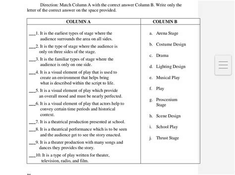 Direction Match Column A With The Correct StudyX