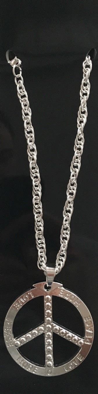 Silver Hippie Peace Sign Pendant Necklace Medallion Hippy 60s 70s Abracadabra Fancy Dress