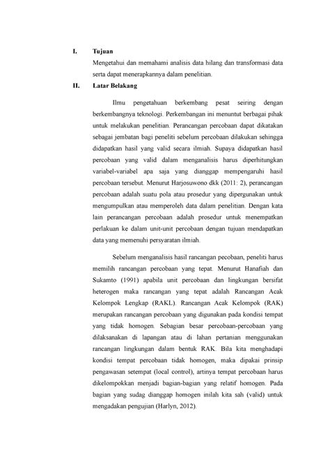 Data Hilang Dan Transformasi Data I Tujuan Mengetahui Dan Memahami
