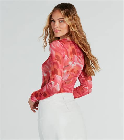 Artsy Vibes Abstract Print Mesh Bodysuit And Windsor