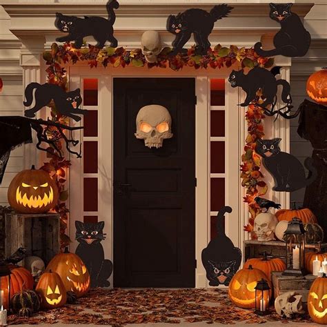 Spooky Halloween Front Door Decor Black Cat Halloween Decorations