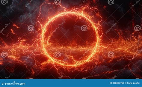 Abstract Red Plasma Lightning Particle Effect In Dark Space Stock