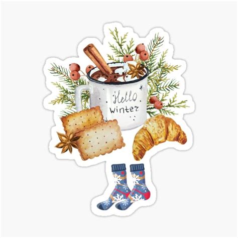 Say Hello Winter With Hot Cocoa And Fuzzy Socks Sticker For Sale By