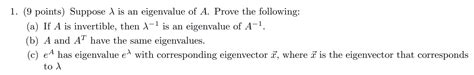 Solved 1 9 Points Suppose λ Is An Eigenvalue Of A Prove