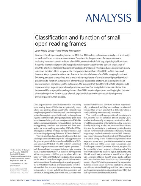 Pdf Classification And Function Of Small Open Reading Frames