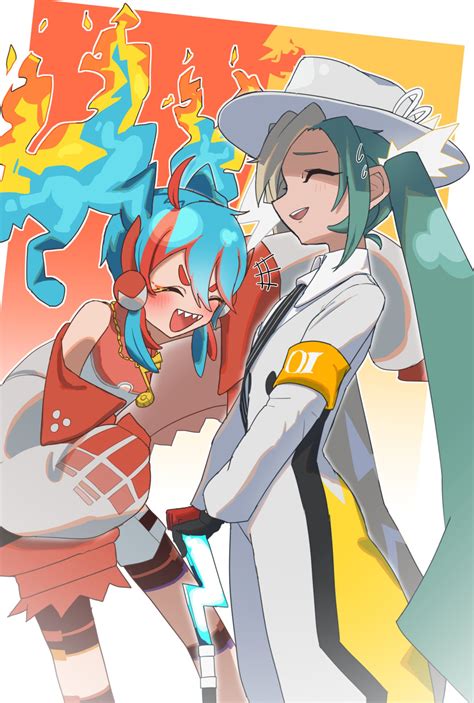 Safebooru 2girls Absurdres Akumuruji Aqua Hair Armband Blonde Hair