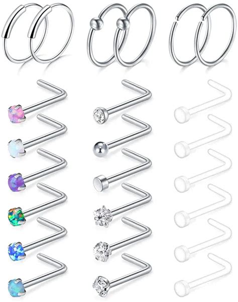 10 개pcs 20 코 링 후프 코 링 스터드 천공 코 나사 L 모양 스터드 보석 스테인레스 스틸 합성 오팔바디 쥬얼리 Aliexpress