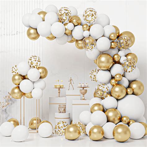 Rubfac White Gold Balloons Garland Arch Kit With Gold Confetti Balloons