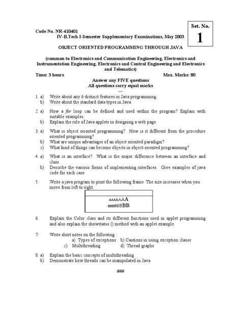 Nr 410401 Object Oriented Programming Through Java Pdf Class