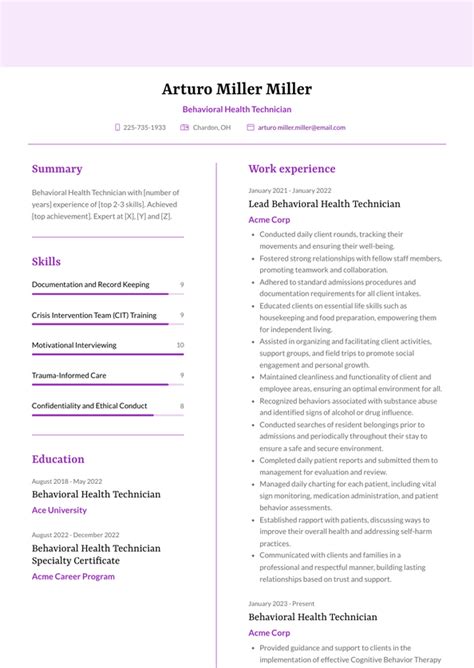 3 Behavioral Health Technician Resume Examples And Templates