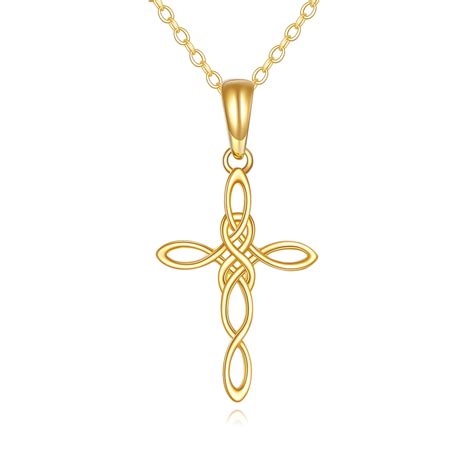 14k Solid Gold Celtic Cross Necklace For Women Cross Pendant Wedding