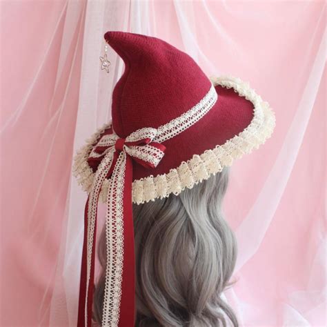 Blackred Lace Trim Bowknot Halloween Witch Hat