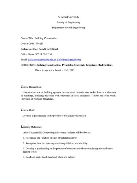 Building Construction Syllabus Pdf