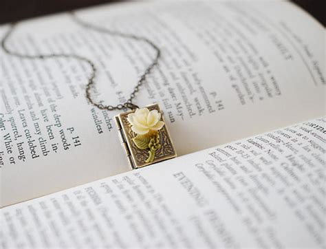 Book Locket Necklace Antique Brass Book Locket With Ivory Etsy