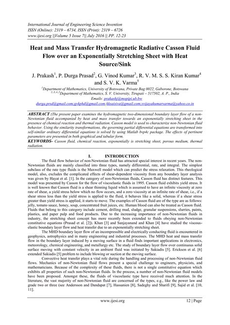 Heat And Mass Transfer Hydromagnetic Radiative Casson Fluid Flow Over