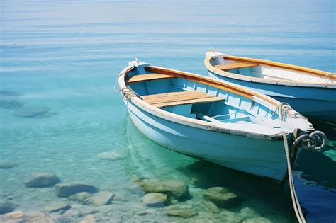 Small Boats Gently Floating In Clear Water Premium AI Generated Image