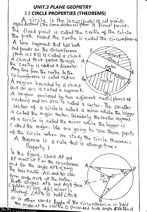 Circle Properties Notes Unit Plane Geometry 3 Circle Properties