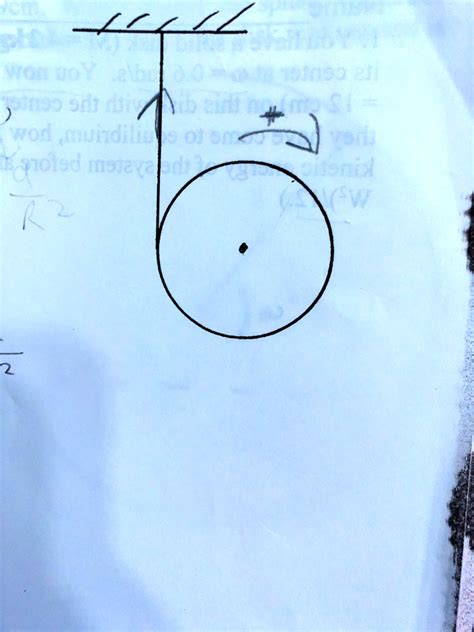 solved a solid disk m 2 3 kg and r 12 cm has a string wrapped around it the string is