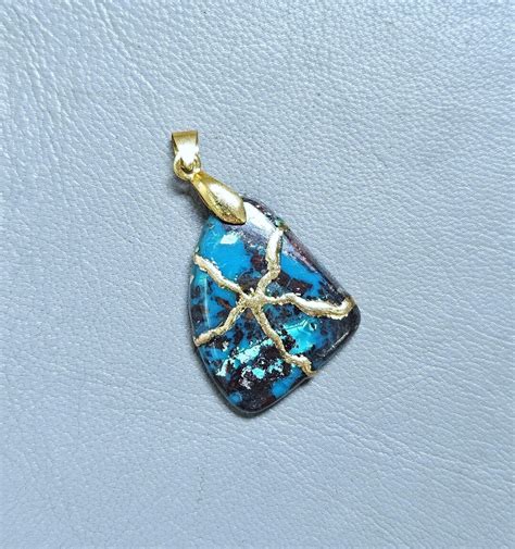 Kintsugi Necklace Jewelry Azurite Necklace Art Deco Jewelry